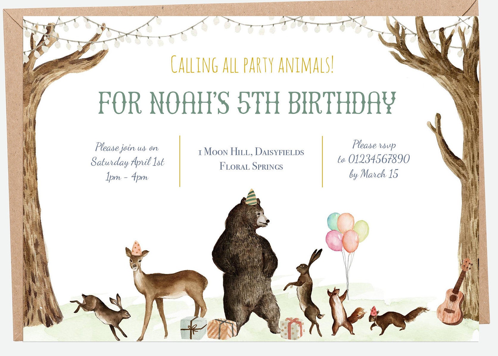 Woodland Birthday Invitation Forest Birthday Invitation | Etsy