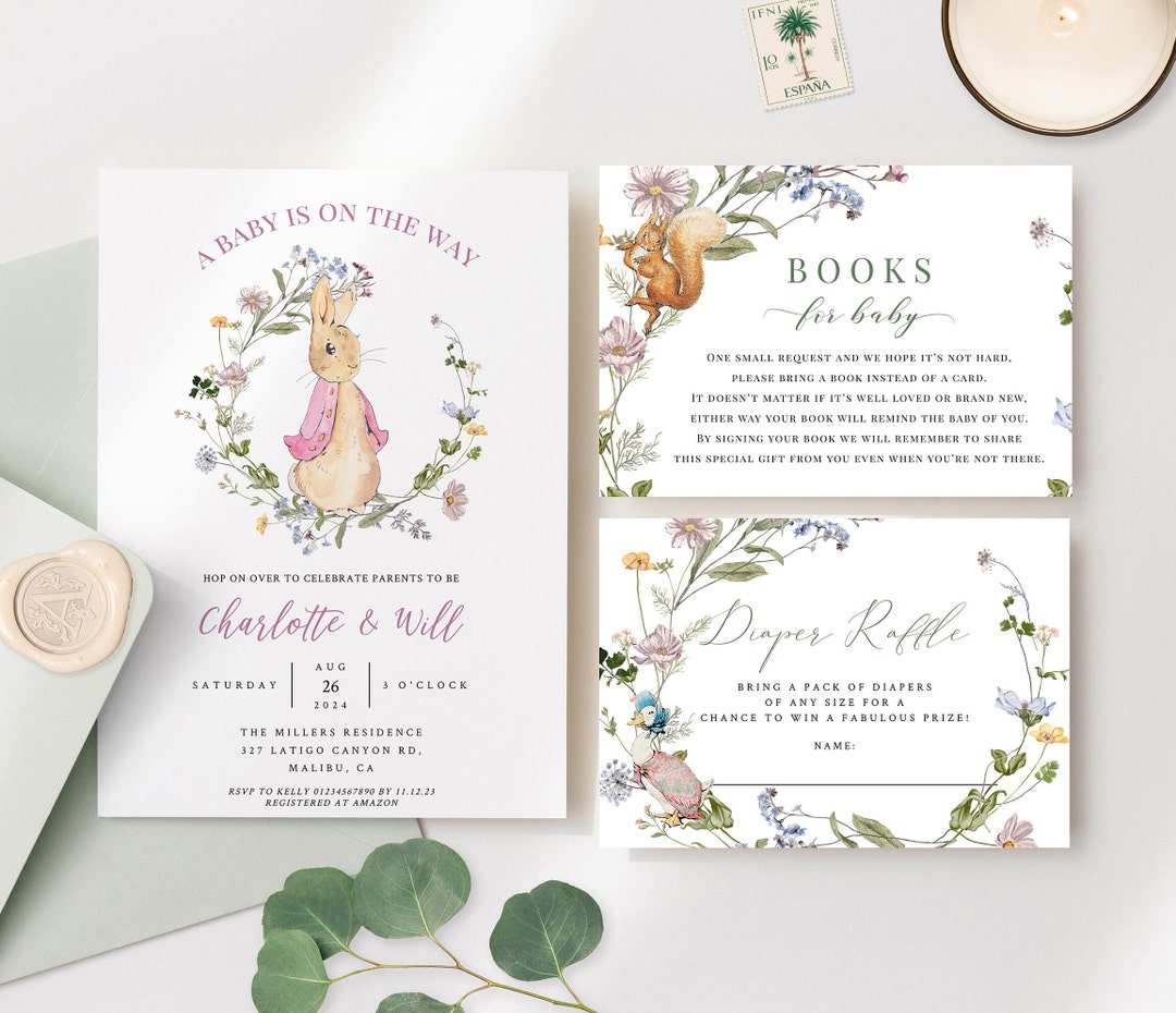 Flopsy Rabbit Baby Shower Invitation Set | Flopsy Rabbit Book Request ...