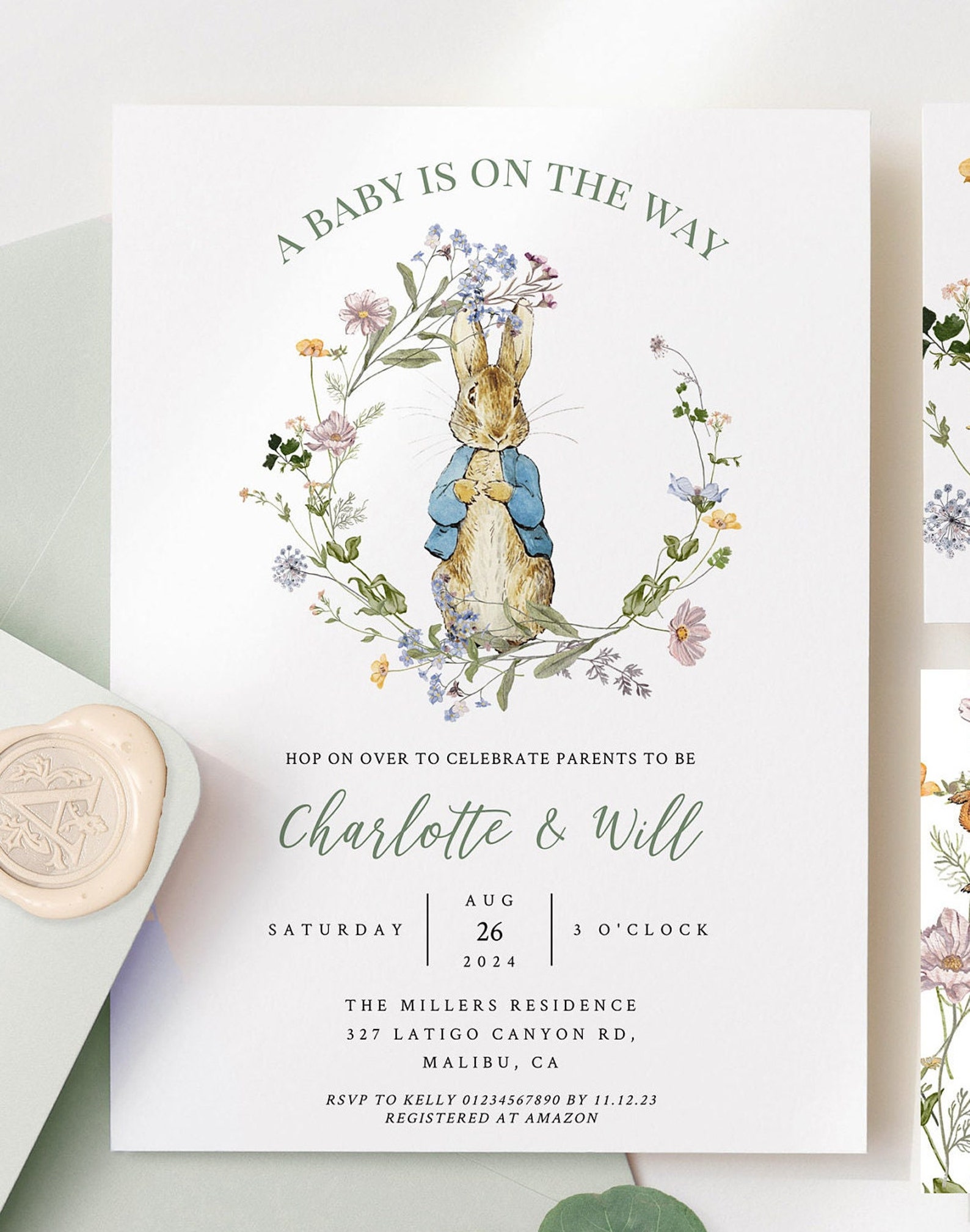 Minimal Peter Rabbit Baby Shower Invitation Set | Peter Rabbit Book ...