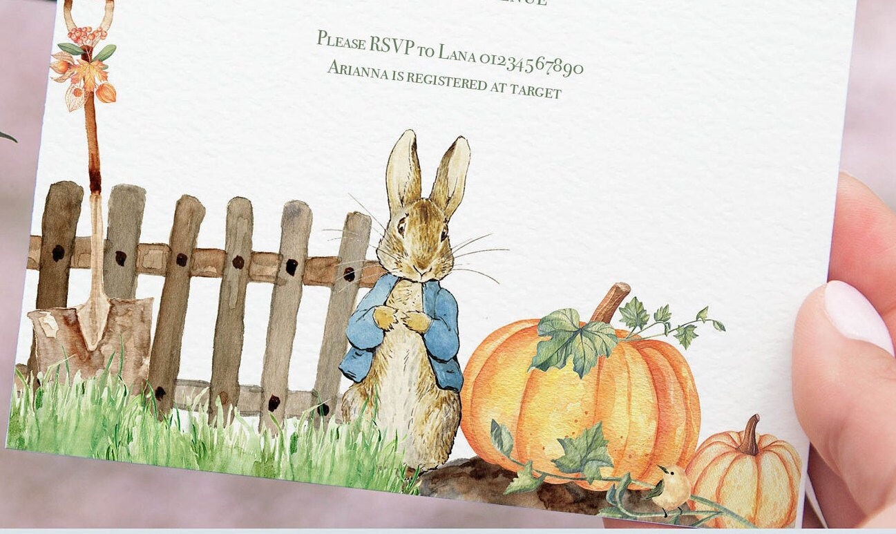 Pumpkin Peter Rabbit Birthday Invitation Autumn Peter Rabbit | Etsy
