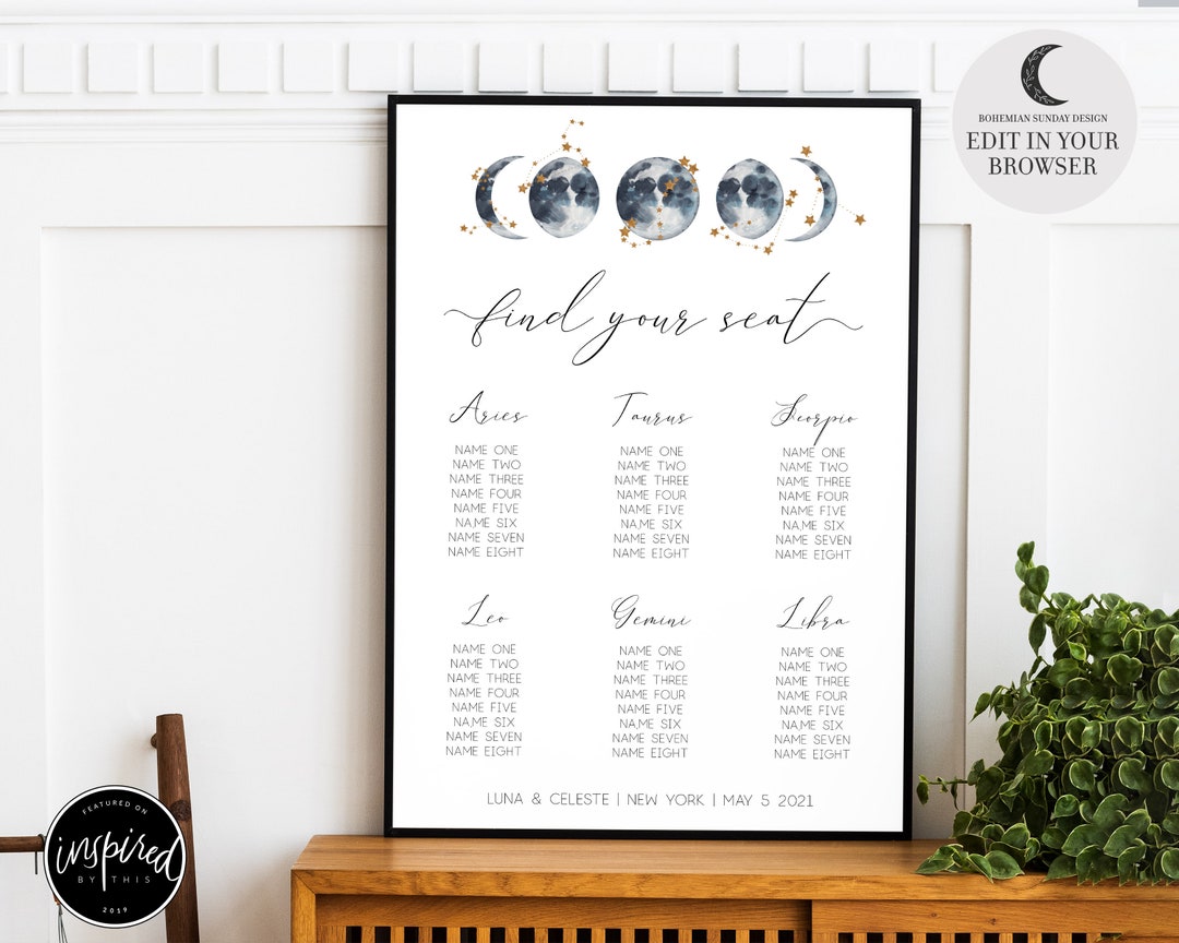 Celestial Seating Chart | Moon Seating Chart | Celestial Wedding | Celestial Baby Shower | Stars ...