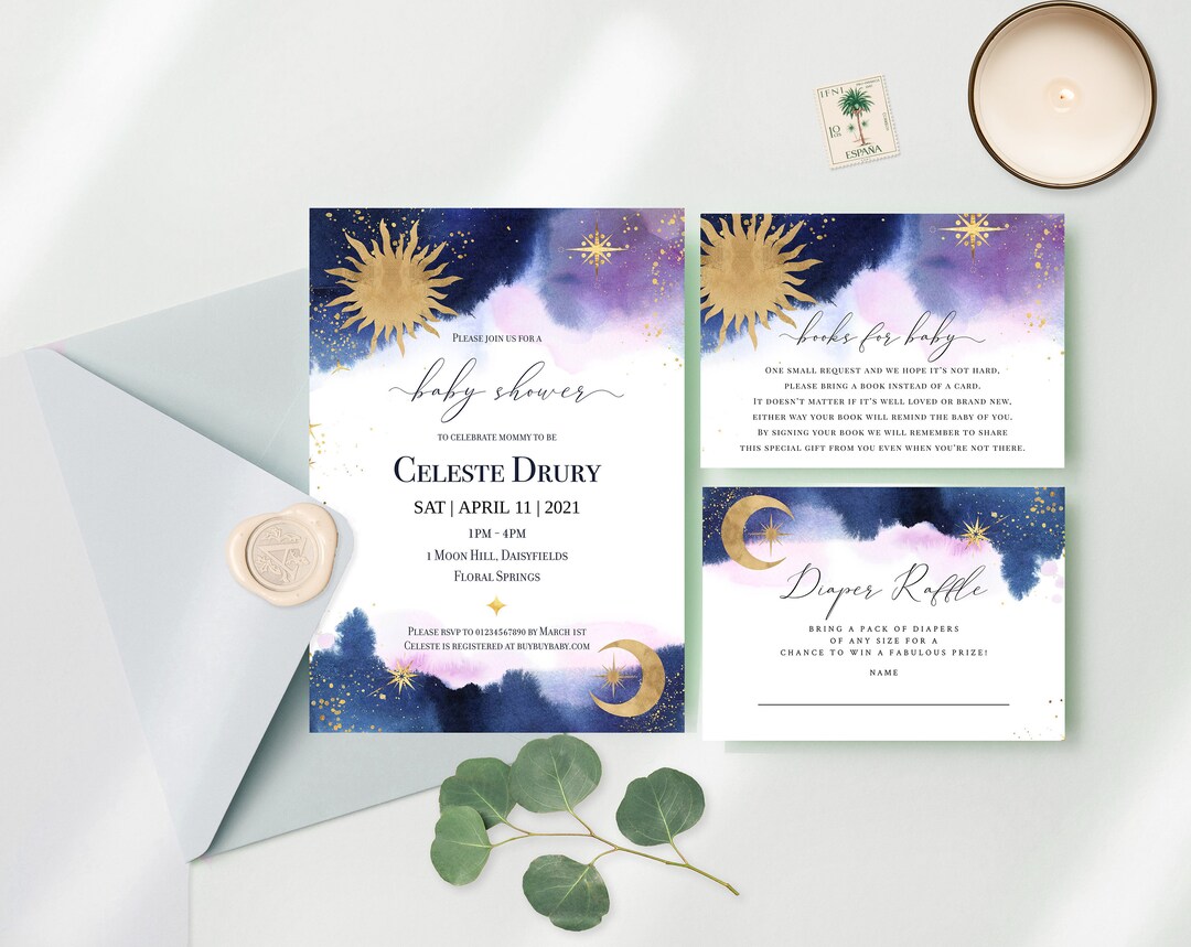 Celestial Baby Shower | Moon Baby Shower Set | Celestial Diaper Raffle ...
