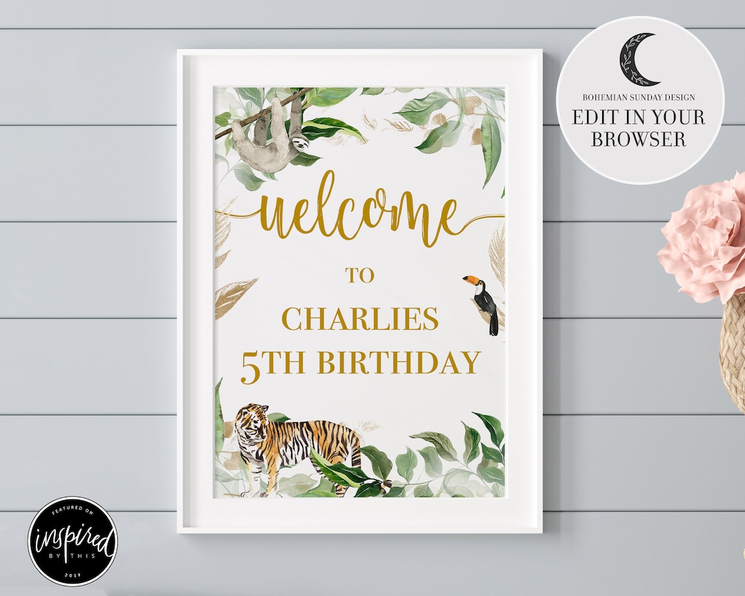 Jungle Party Welcome Sign | Gold Rainforest Welcome | Tiger Welcome ...