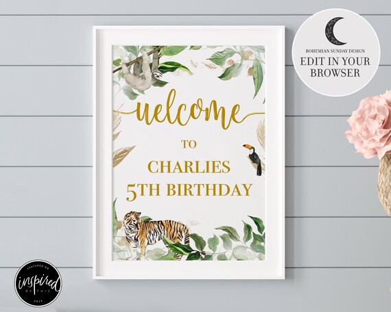 Jungle Party Welcome Sign Gold Rainforest Welcome Tiger - Etsy