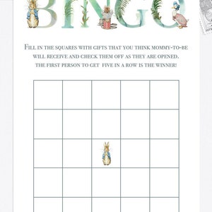 Peter Rabbit Baby Shower | Peter Rabbit Bingo | Baby Bingo | Printable ...
