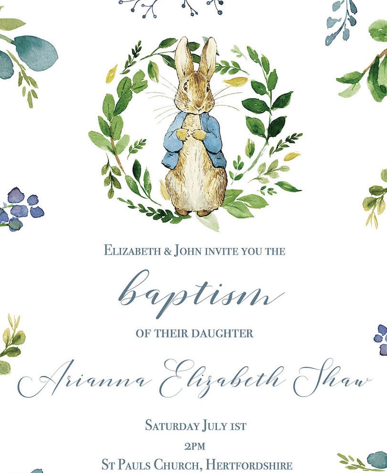 Peter Rabbit Baptism Invitation | Peter Rabbit Baby Shower Invitation ...