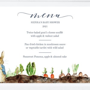 Peter Rabbit Menu | Peter Rabbit Baby Shower | Rabbit Baby Baptism ...