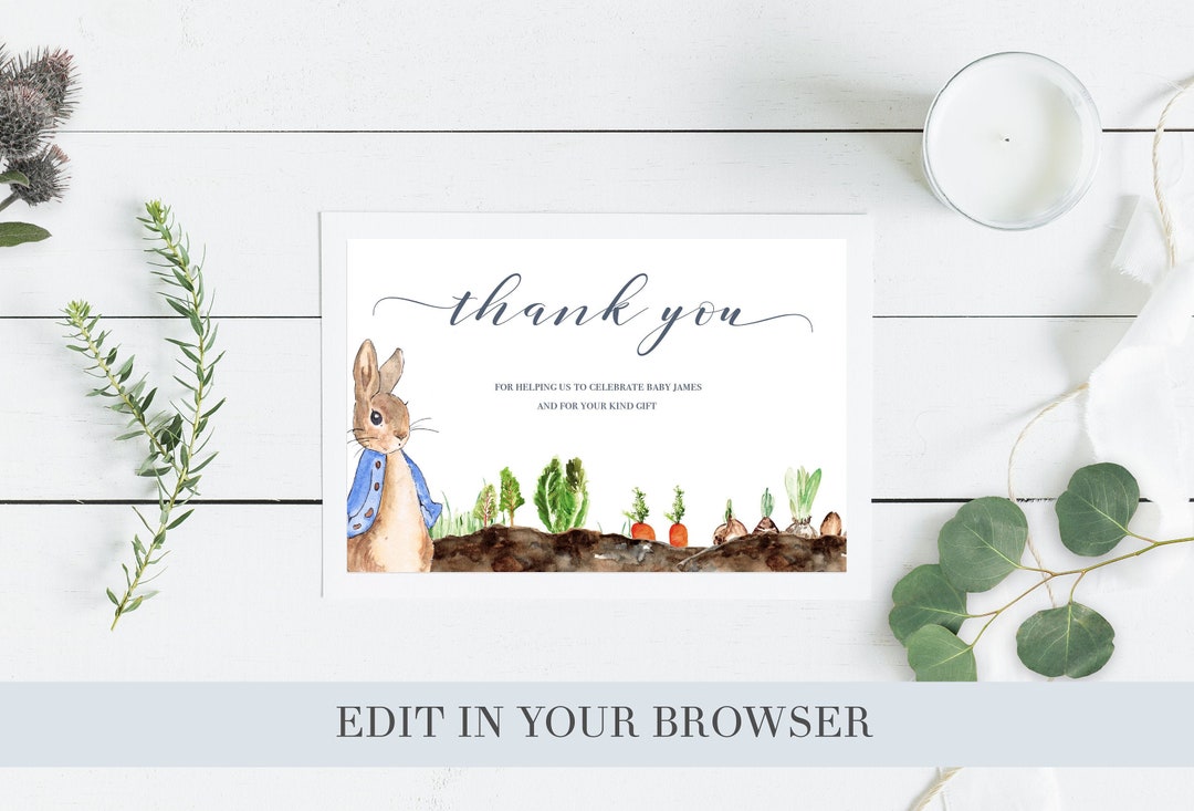 Peter Rabbit Thank You Card | Peter Rabbit Birthday | Rabbit Baby ...