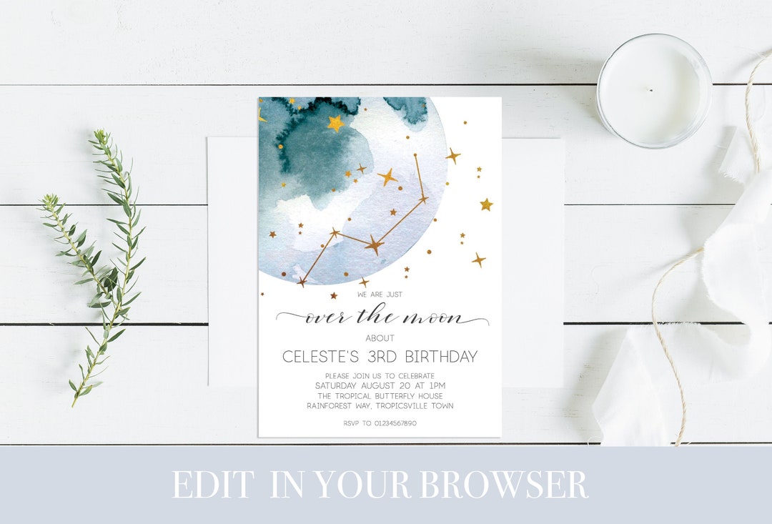Moon Birthday Invitation | Two the Moon | Celestial Birthday Party ...