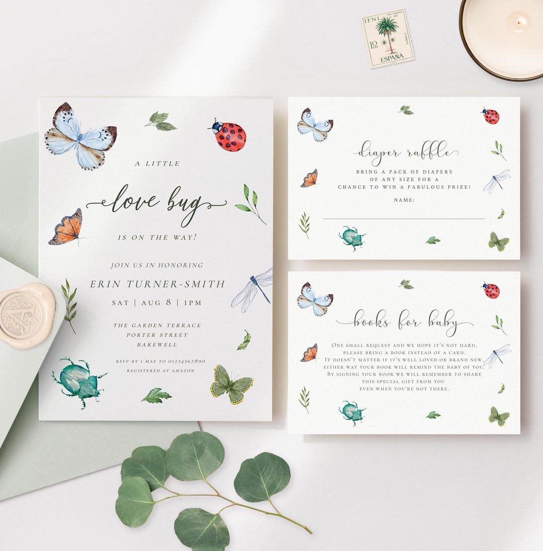 A Little Love Bug Baby Shower Invitation Set | Cute Bug Baby Shower ...