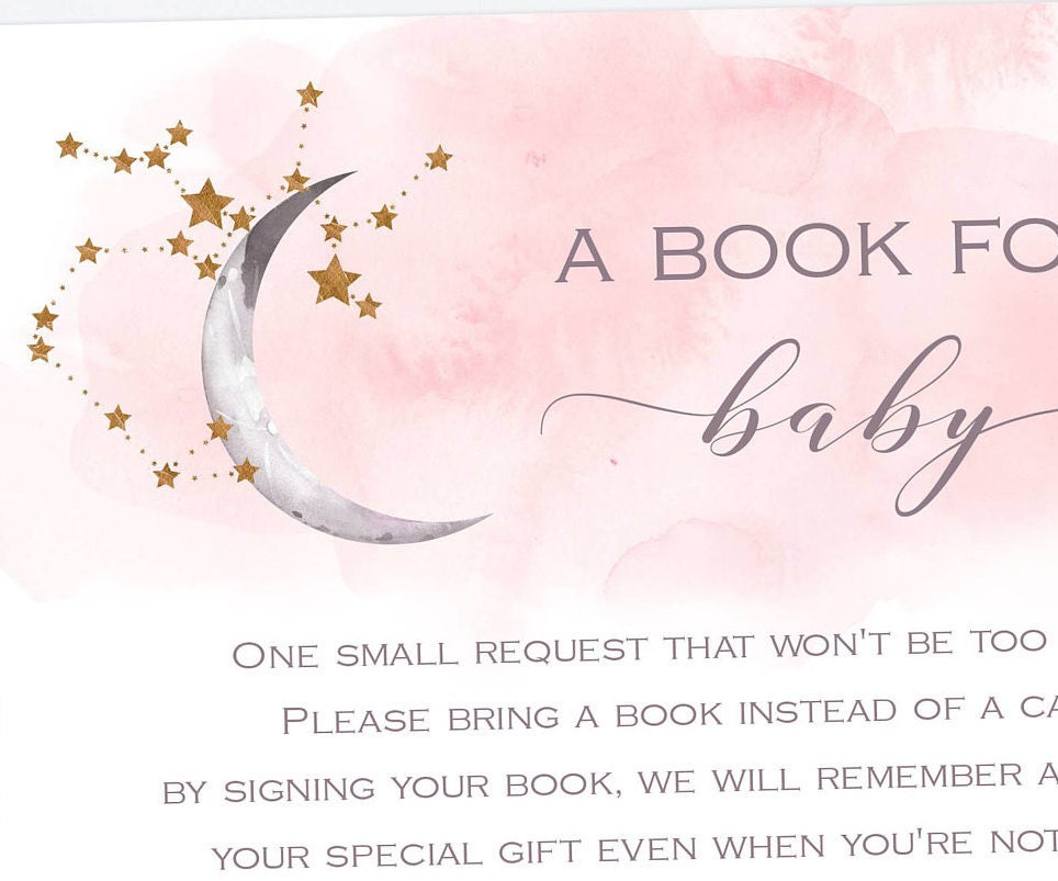 Pink Celestial Baby Shower Book Request Pink Moon Books for | Etsy UK
