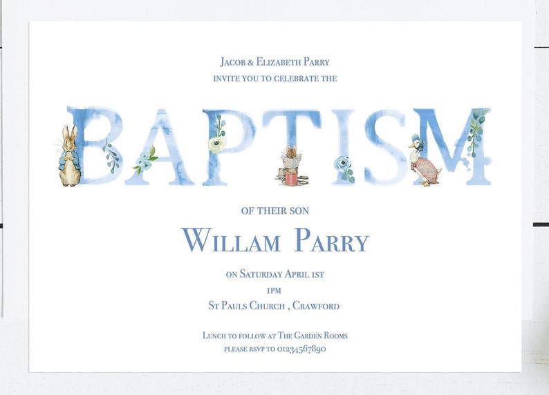 Peter Rabbit Baptism Invitation Blue Peter Rabbit Baptism - Etsy UK