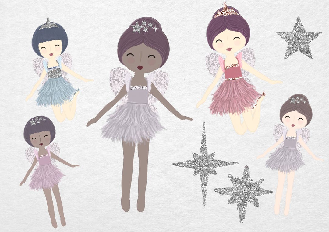 Fairy Princess Clipart Set Ballerina Angels and BONUS Glitter Stars ...