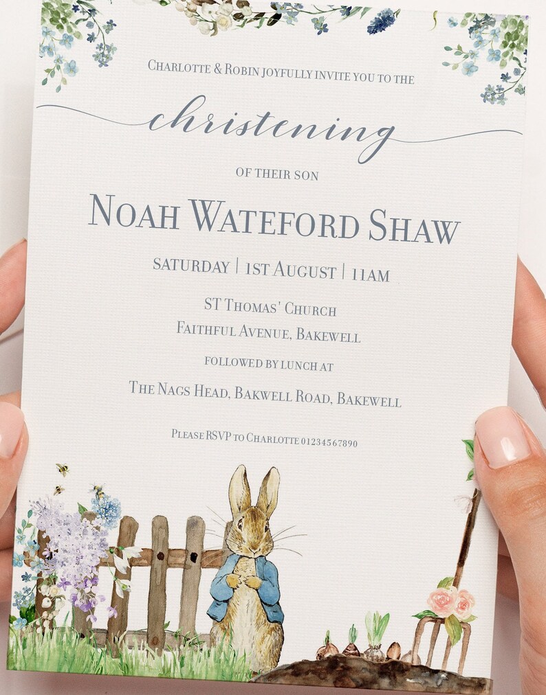 Peter Rabbit Christening Invitation Peter Rabbit Baptism - Etsy UK
