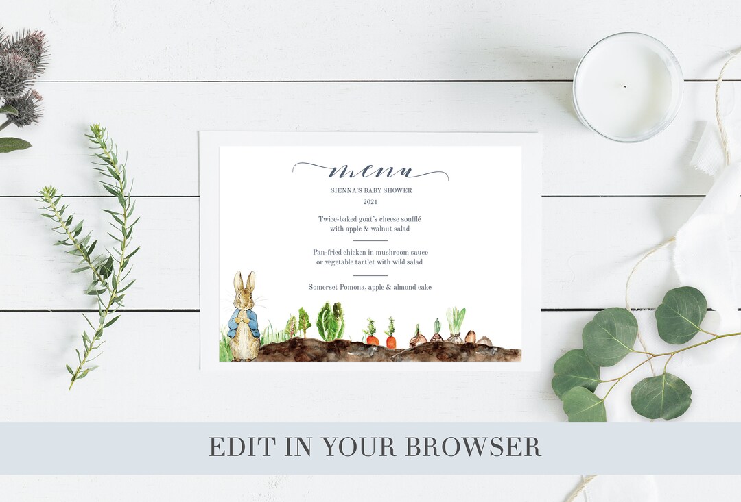 Peter Rabbit Menu | Peter Rabbit Baby Shower | Rabbit Baby Baptism ...