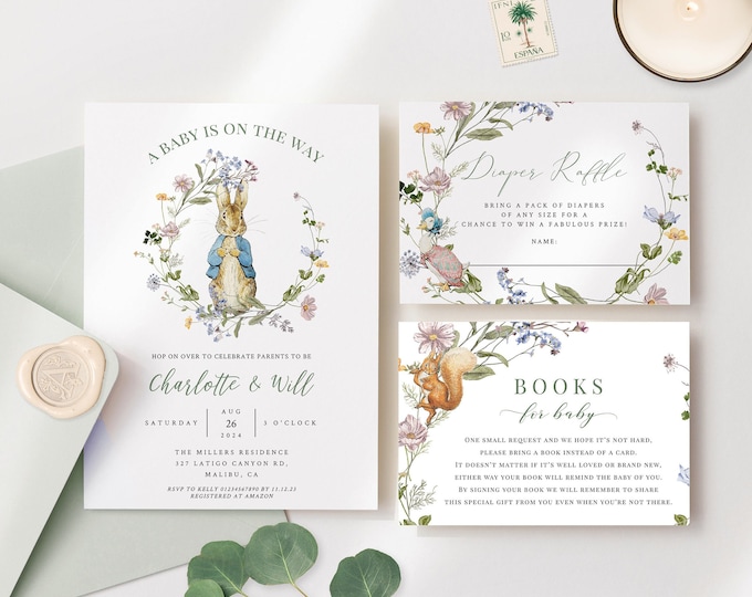 Minimal Peter Rabbit Baby Shower Invitation Set Peter Rabbit Book ...