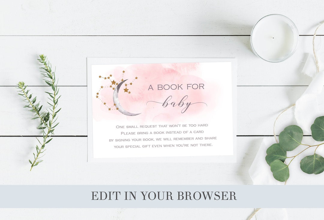 Pink Celestial Baby Shower Book Request | Pink Moon Books for Baby ...