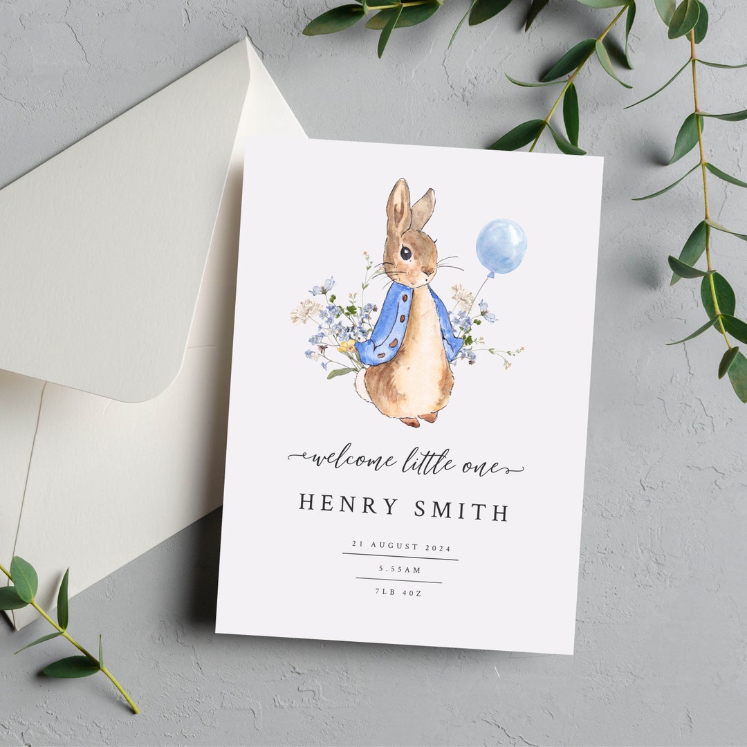Printable Peter Rabbit Card Printable New Baby Card peter - Etsy
