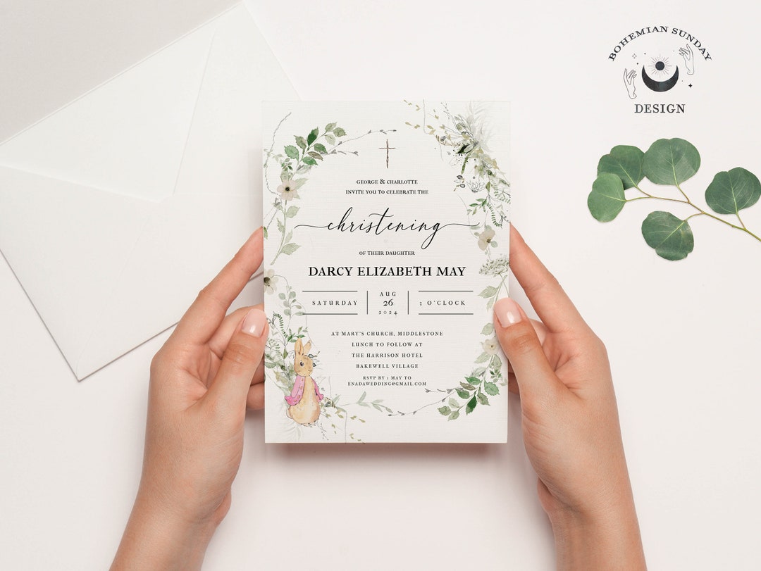 Peter Rabbit Christening Invitation | Peter Rabbit Baptism | Girls ...