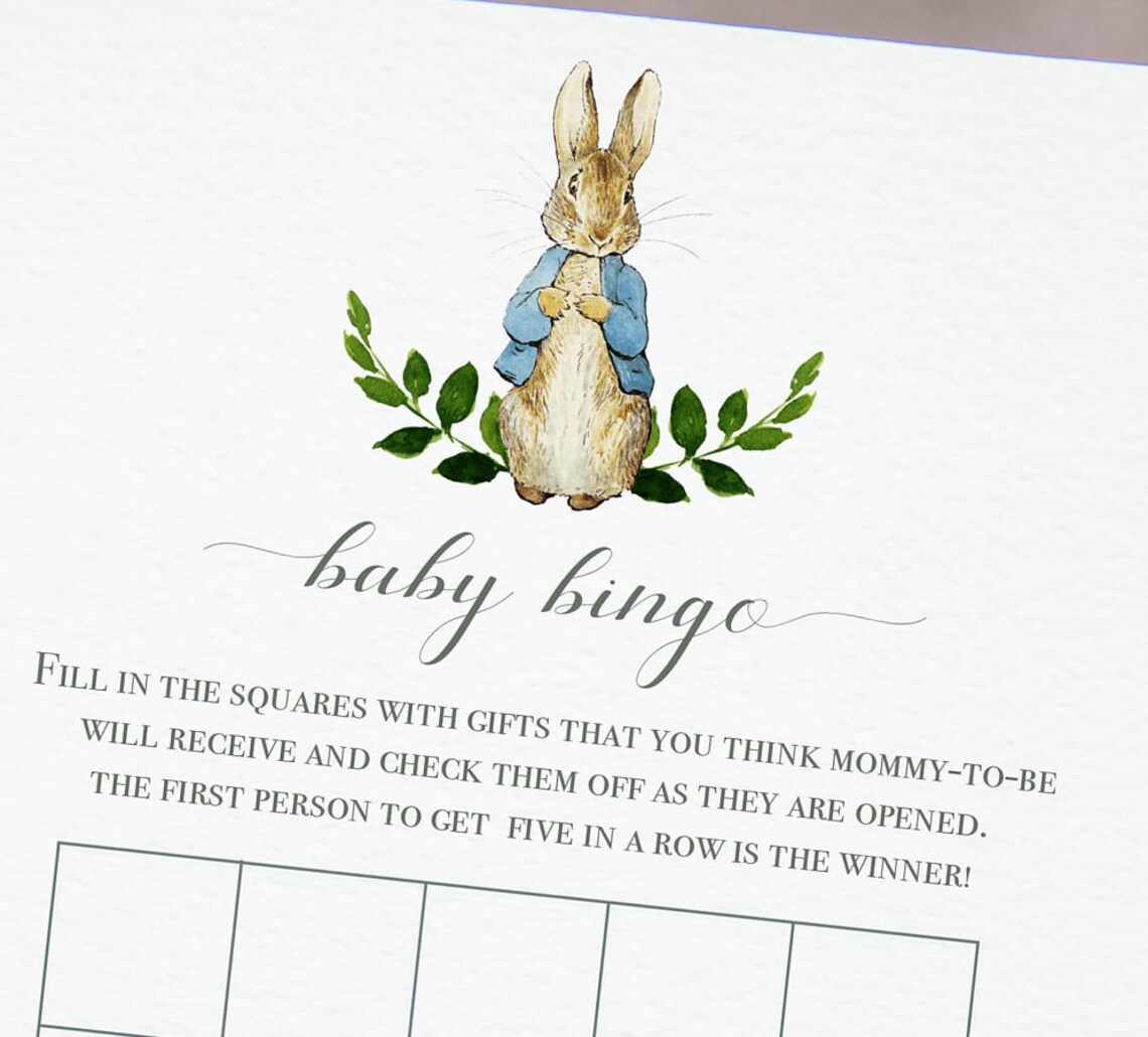 Minimal Peter Rabbit Baby Shower Peter Rabbit Bingo Rabbit | Etsy