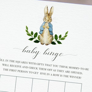 Minimal Peter Rabbit Baby Shower | Peter Rabbit Bingo | Rabbit Baby ...