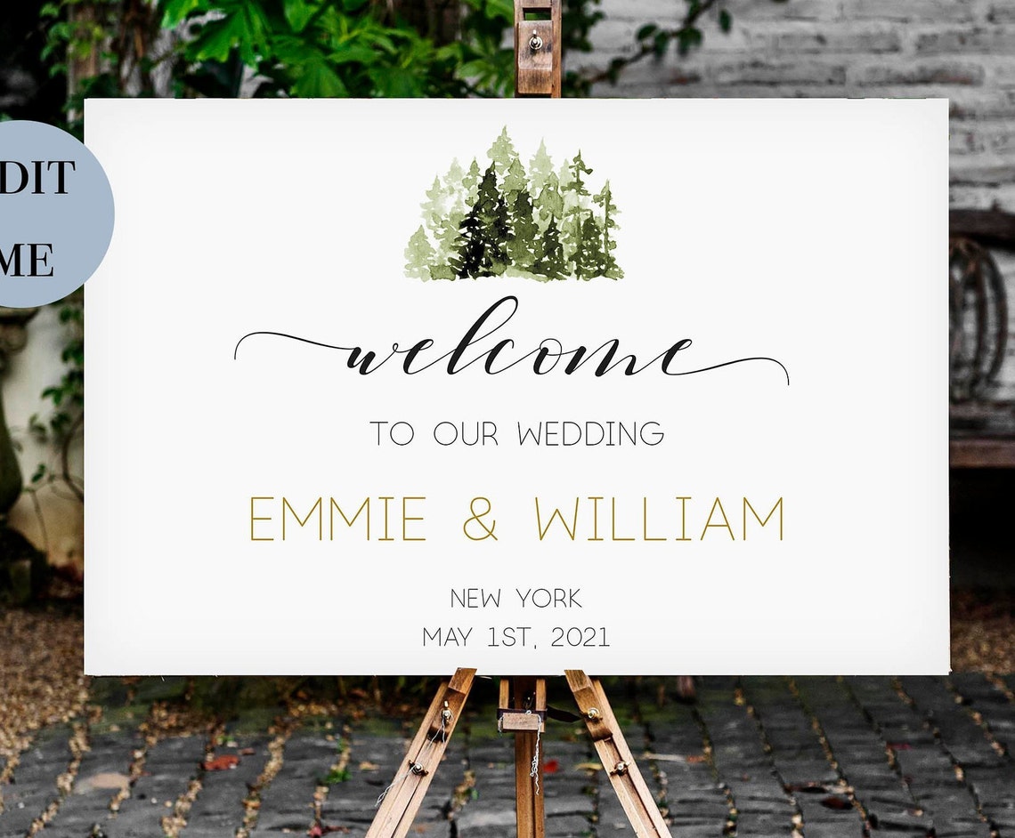 Editable Forest Wedding Welcome Sign Woodland Wedding | Etsy