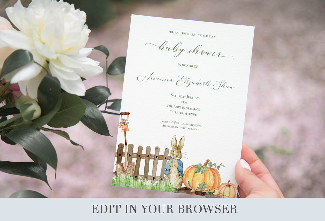 Pumpkin Peter Rabbit Birthday Invitation | Autumn Peter Rabbit Baby ...