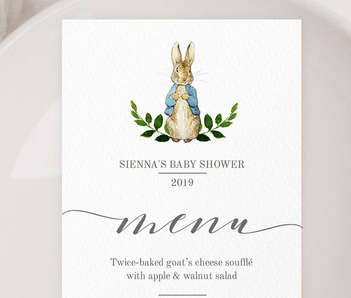 Peter Rabbit Menu | Peter Rabbit Baby Shower | Rabbit Baby Baptism ...