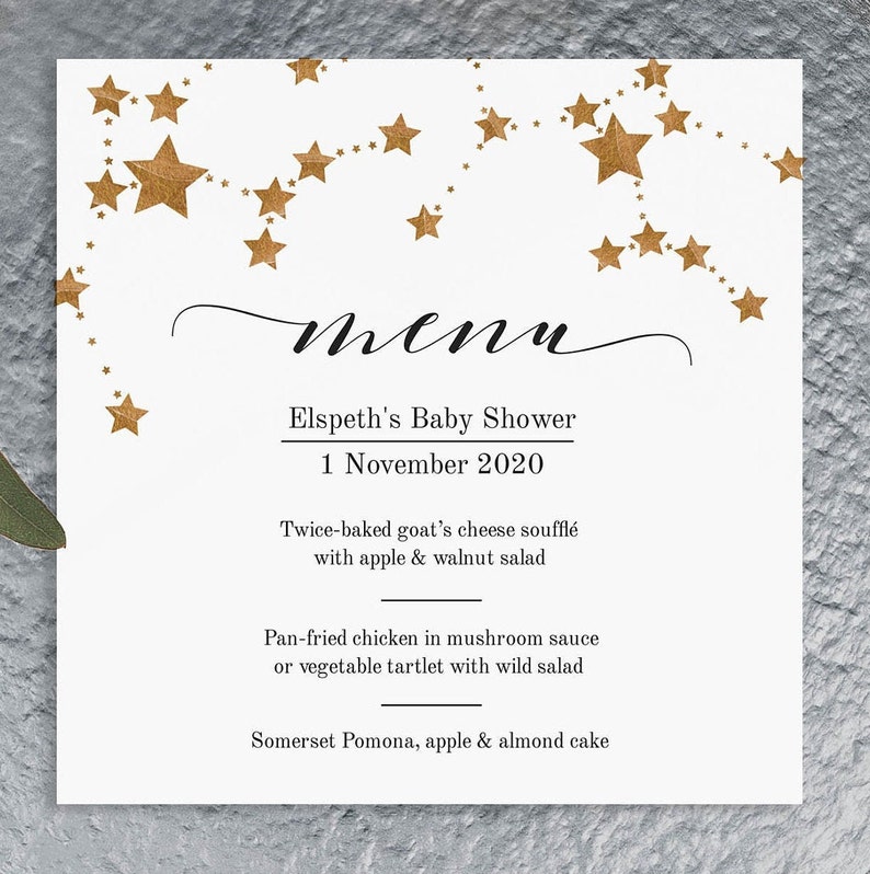 Celestial Menu Gold Stars Menu Celestial Party Theme | Etsy