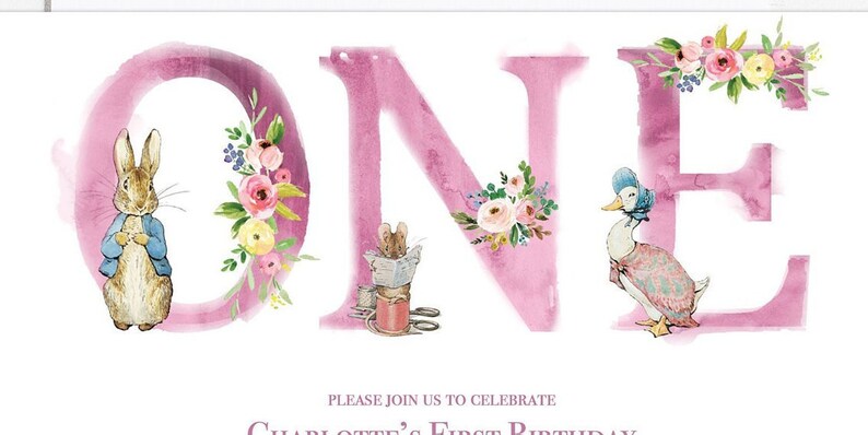 Girls Peter Rabbit Invitation 1st Birthday Invitation Pink - Etsy