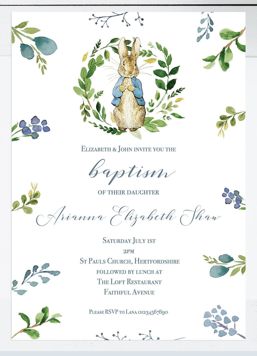 Peter Rabbit Baptism Invitation Peter Rabbit Baby Shower - Etsy