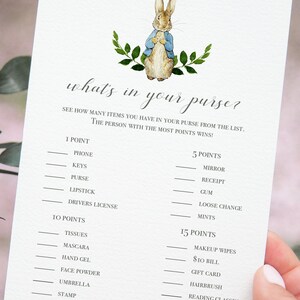 Peter Rabbit Baby Shower Game | Peter Rabbit What's in Your Purse ...