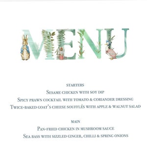 Peter Rabbit Party Menu | Peter Rabbit Birthday | Rabbit Baby Shower ...