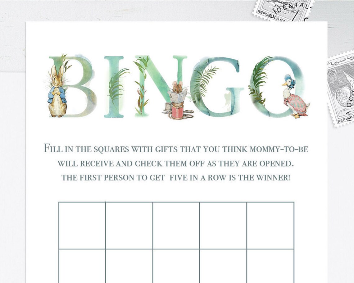 Peter Rabbit Baby Shower Peter Rabbit Bingo Baby Bingo - Etsy