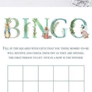 Peter Rabbit Baby Shower | Peter Rabbit Bingo | Baby Bingo | Printable ...