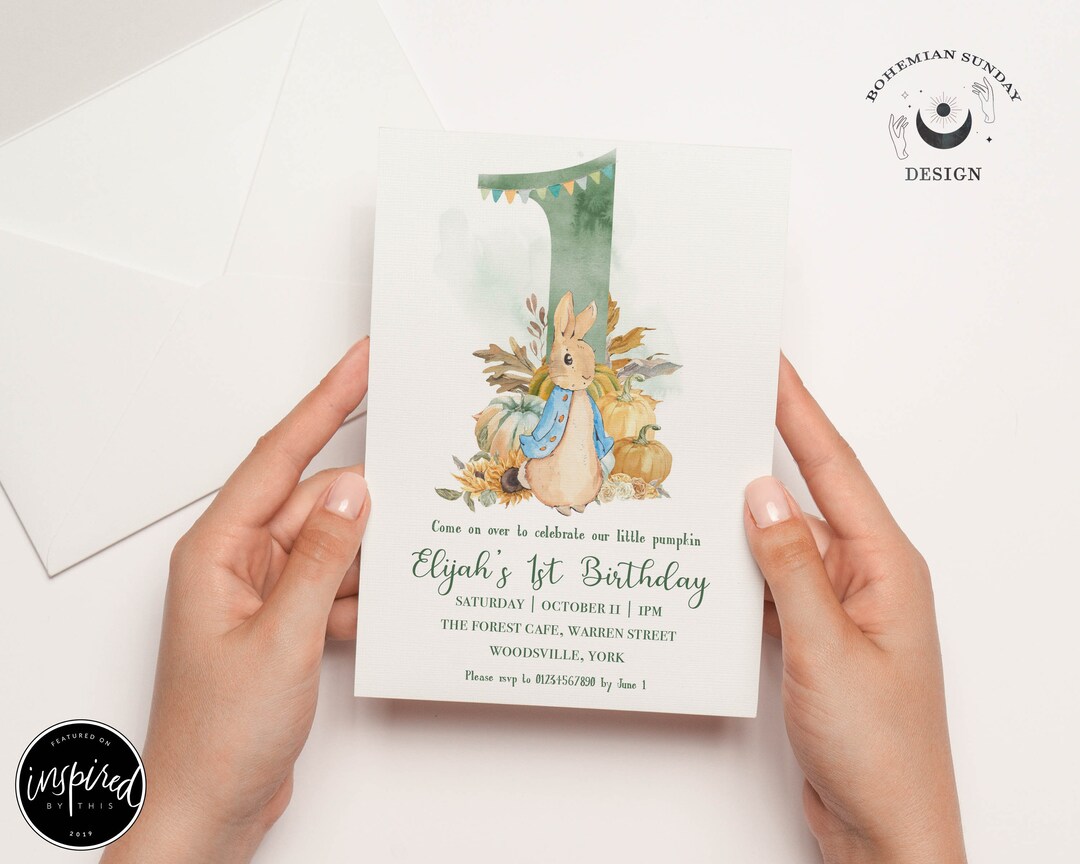 Fall Peter Rabbit 1st Birthday Invitation | Autumn Peter Rabbit Baby ...