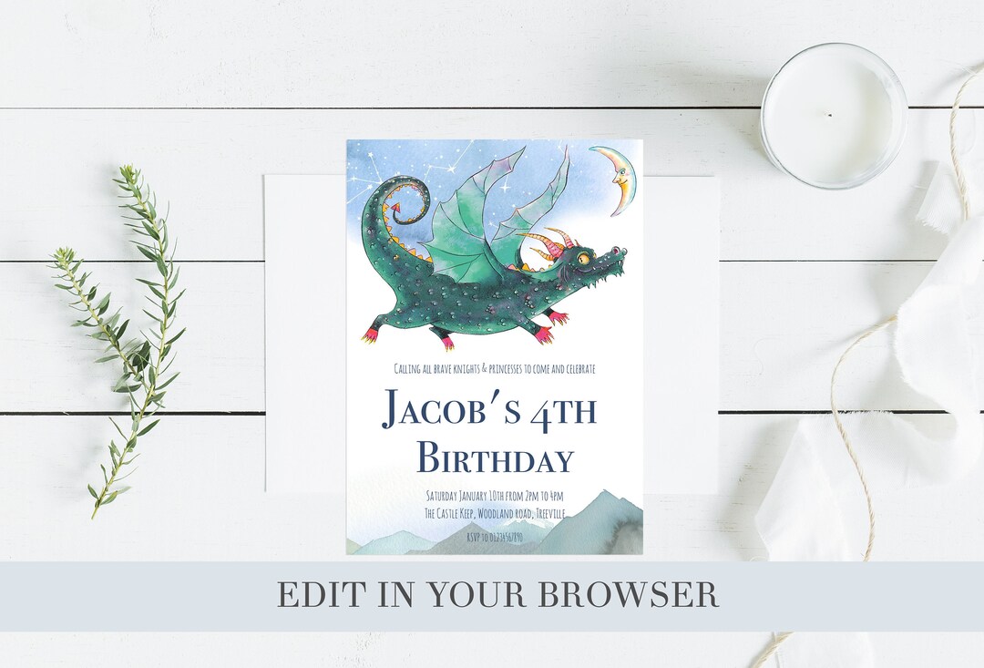 Dragon Party Invitation | Dragon Birthday | Fairytale Invitation ...
