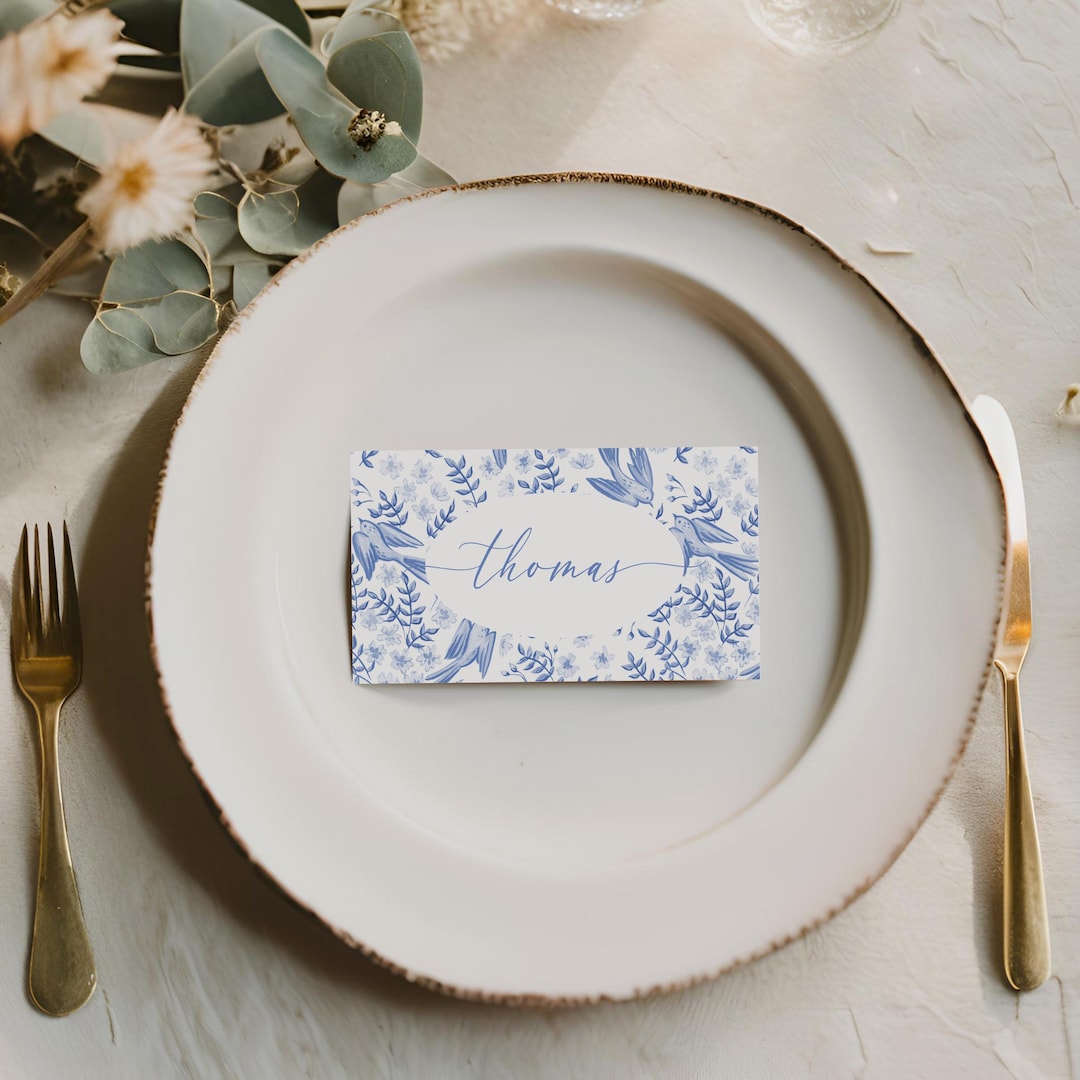 Blue Place Card | French Style Place Card | Blue French Place Card ...