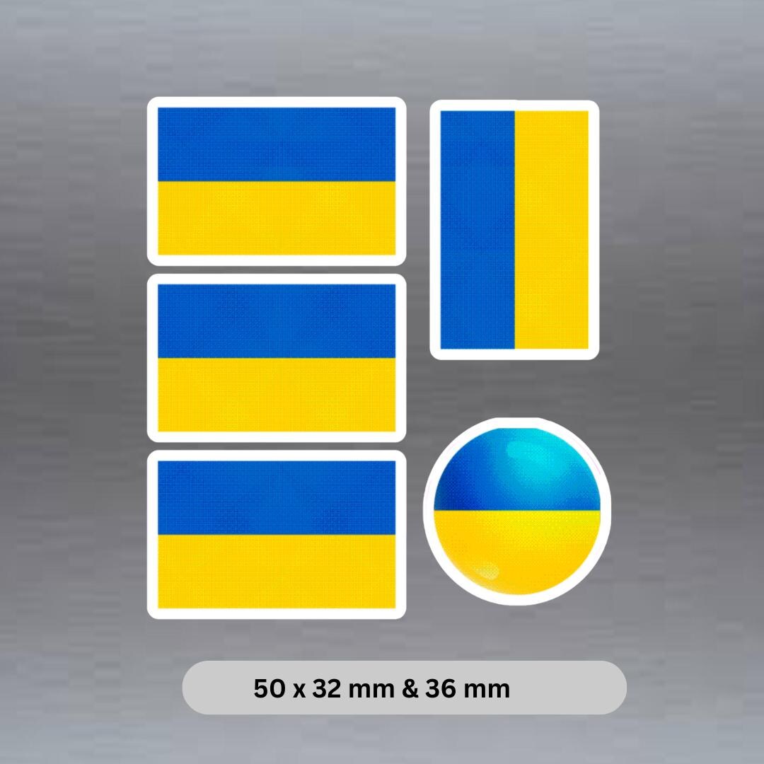 5 X Small Ukraine Flag Stickers. 4 X 50 X 32 Each and 1 X 36 Mm Ukraine ...