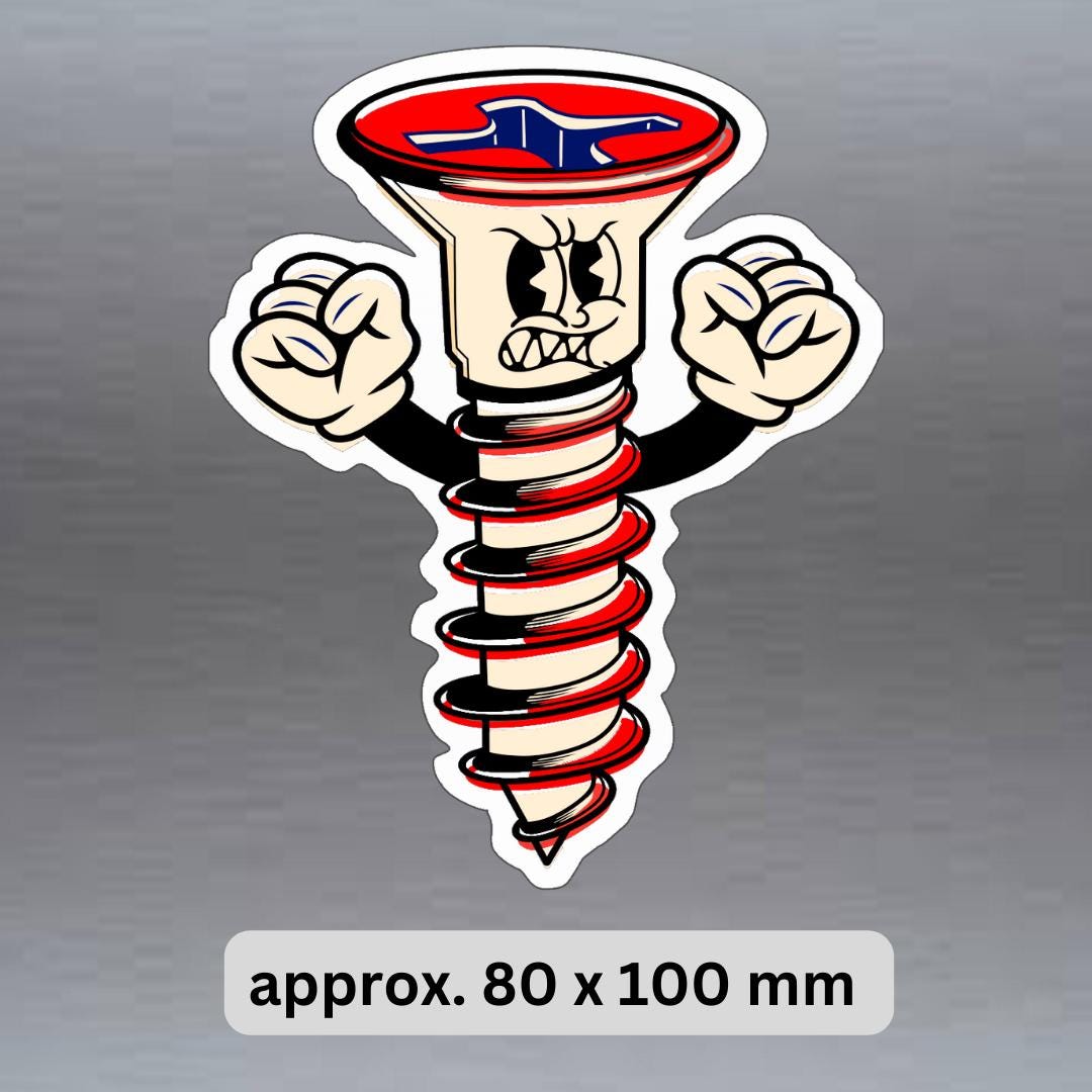 Funny Sticker Angry Screw Cartoon Character Vinyl Retro 80 X 100 Mm ...