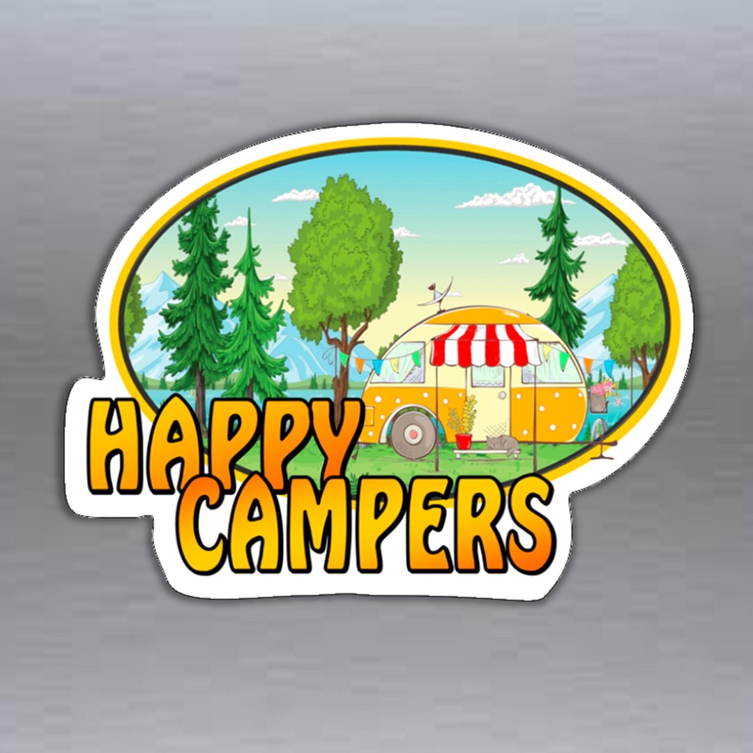 Funny Bumper Sticker Happy Campers Vinyl Stickers 110 X 84 Mm 4.4 X 3.4 ...