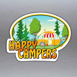 Funny Bumper Sticker Happy Campers Vinyl Stickers 110 X 84 Mm 4.4 X 3.4 ...
