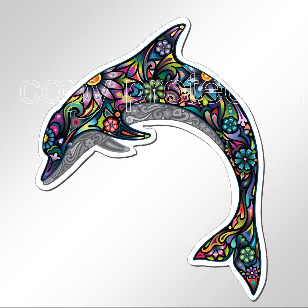 Colorful Dolphin Decorated With Flowers Vinyl Car Bumper Sticker ...
