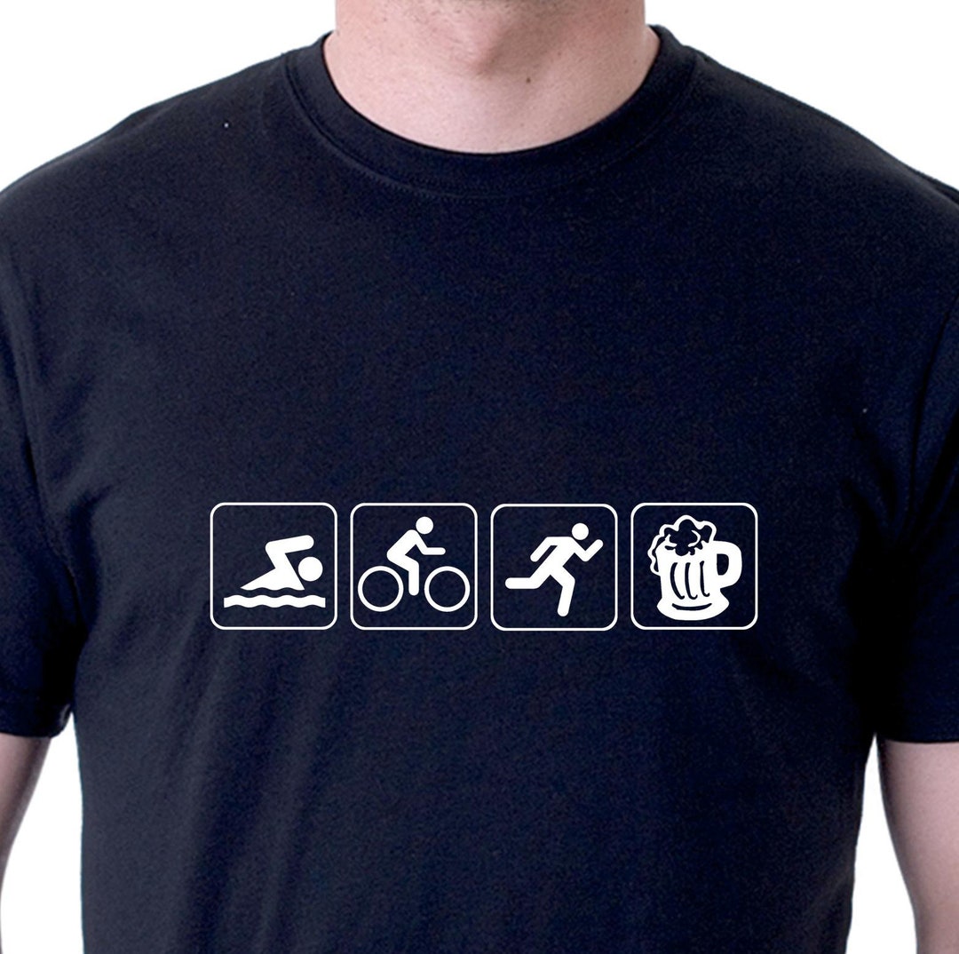 Funny Sports T-shirt. Triathlete. Swim Bike Run Beer Symbols. Men's or ...