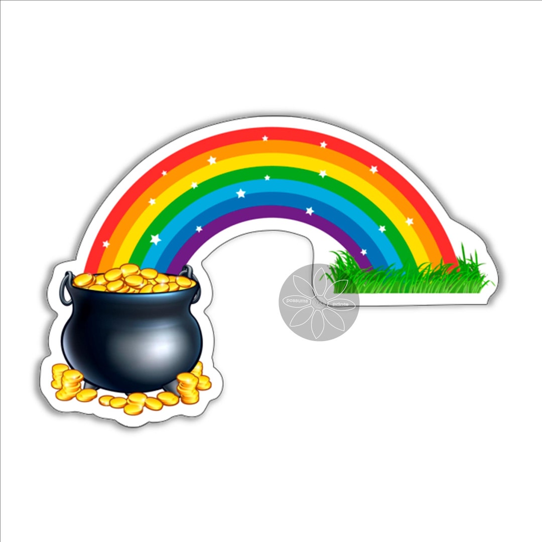 Pot of Gold at the End of the Rainbow Good Luck Lucky Vinyl Sticker for ...