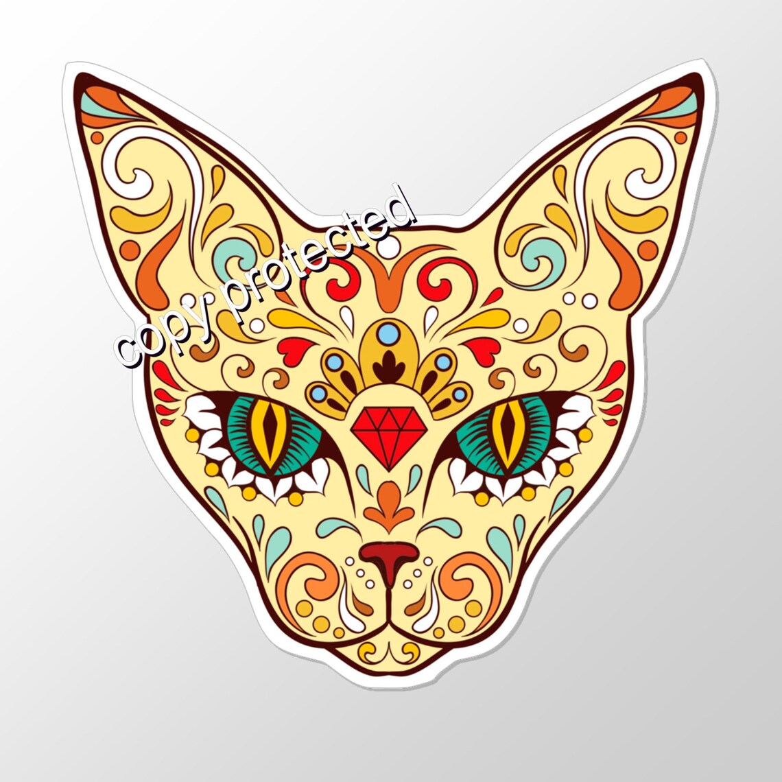 Sugar skull cat vinyl sticker day of the dead calavera | Etsy