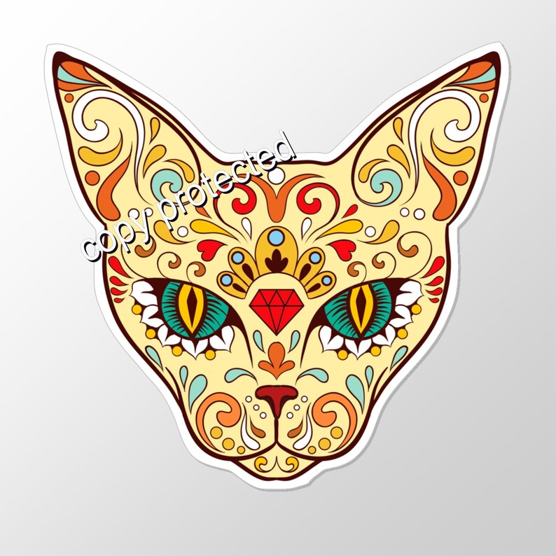 Sugar skull cat vinyl sticker day of the dead calavera | Etsy