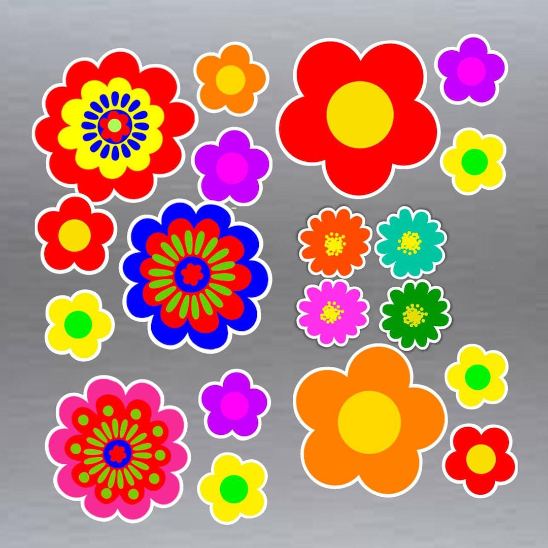 Lot de 19 stickers floraux en vinyle de style hippie pour voiture ou ...