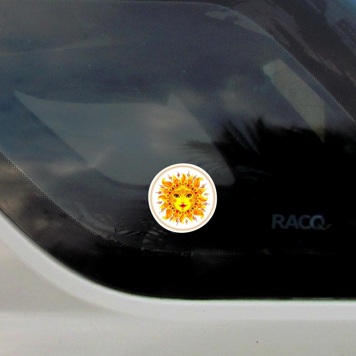 Sun Goddess Smiling Vinyl Sticker Colorful Golden Yellow Decorated Car ...