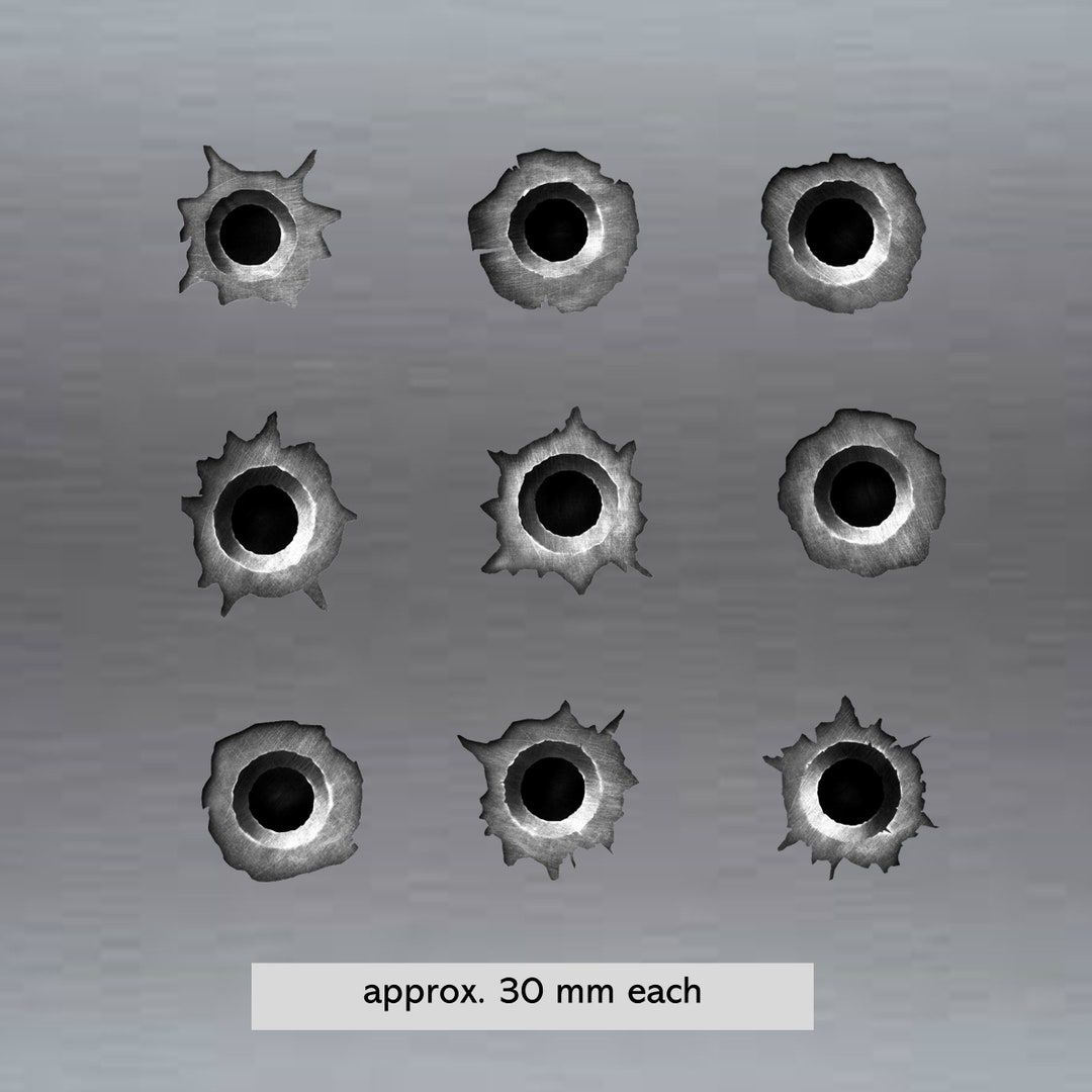 Set of 9 Bullet Holes Vinyl Stickers 30 Mm Each Approx. Gun Realistic ...